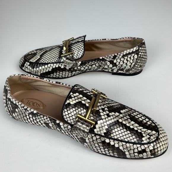 Tod's | Shoes | Tods Double T Brass Buckle Real Snake Skin Loafer ...